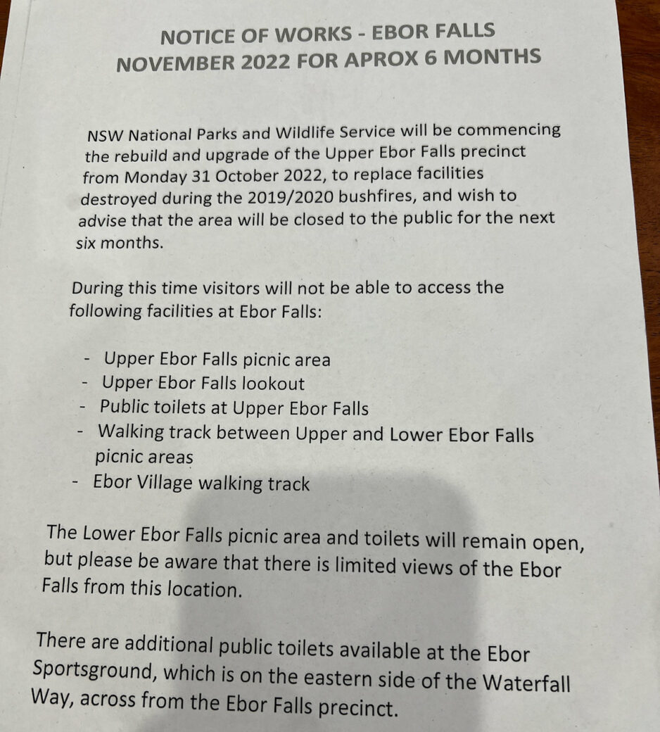 Ebor Falls closed for $3 million redevelopment - Camps Australia Wide