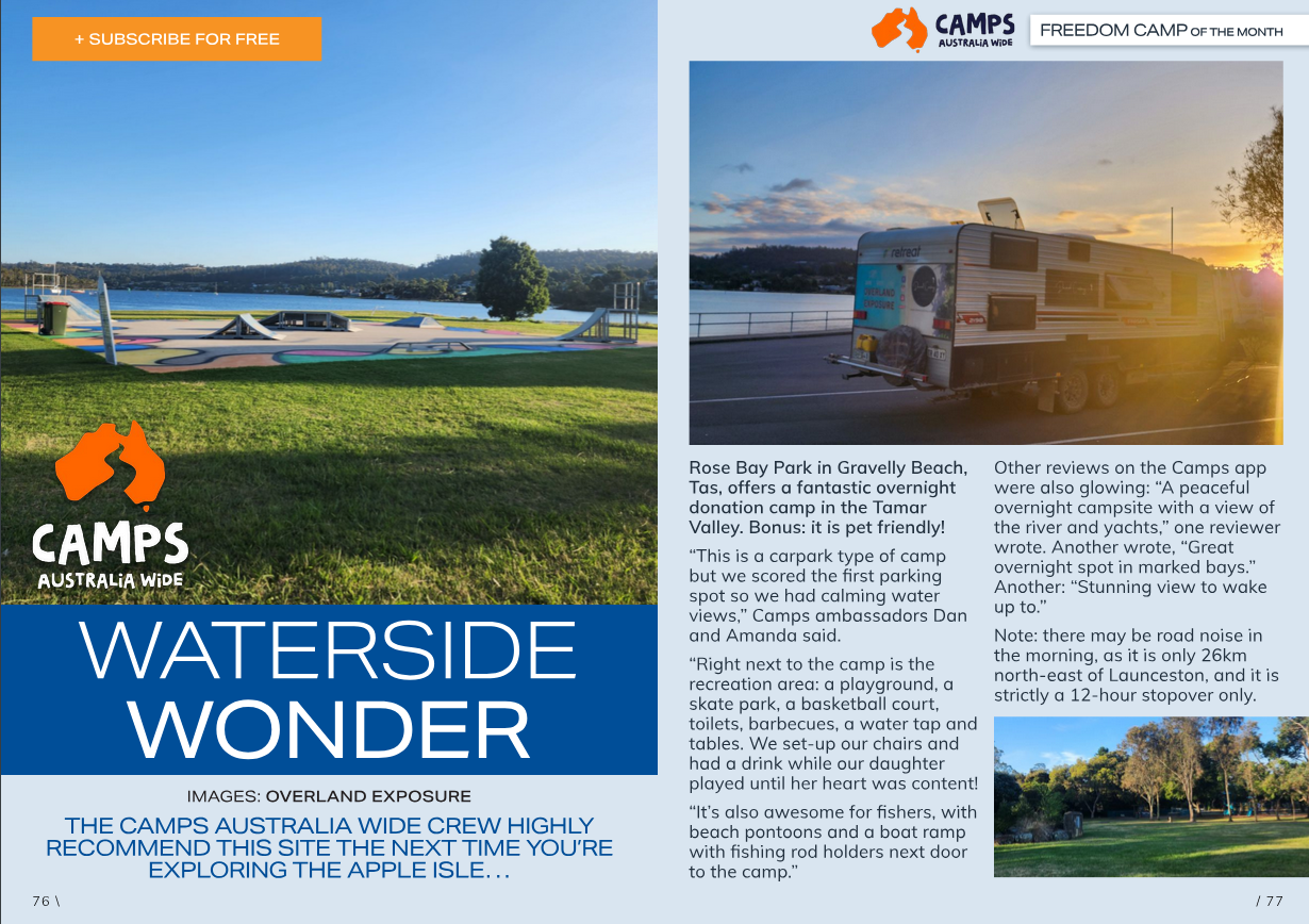 GoRV Freedom Camp of the Month: Rose Bay Park, Gravelly Beach, Tasmania ...